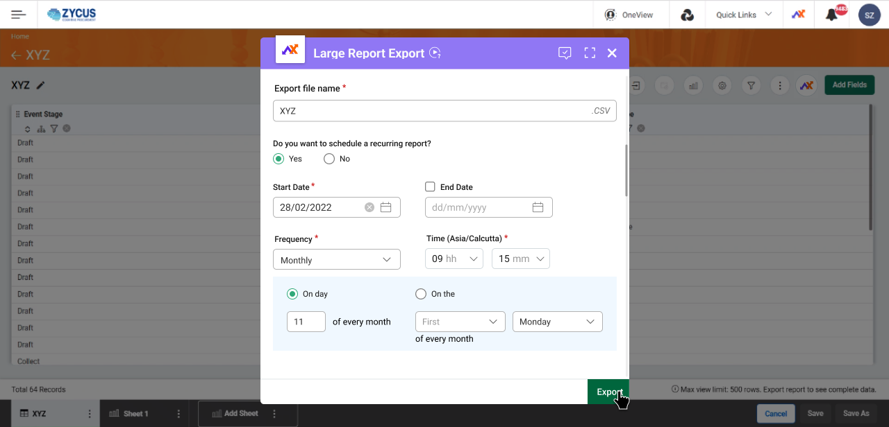 Large Report Export - Zycus Appxtend Appstore